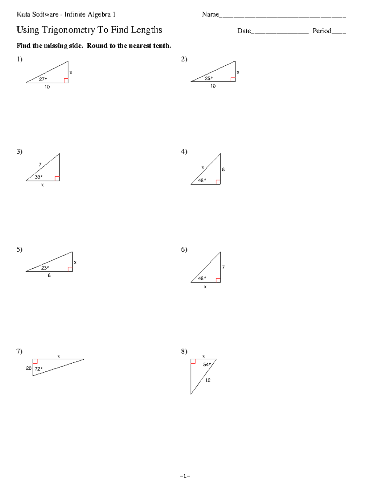 Trigonometry Applications: Finding Lengths in Algebra 1 - Studocu