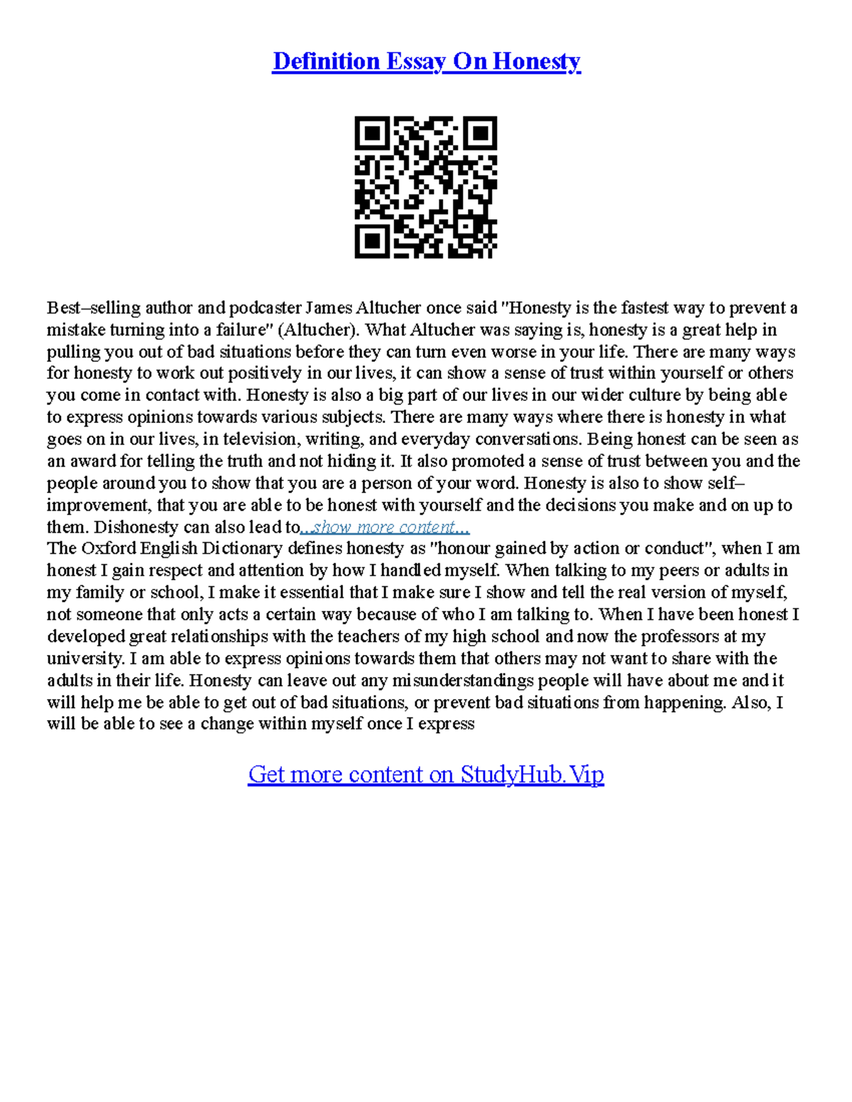 Extended Definition Essay Examples: Exploring Concepts of Honesty ...