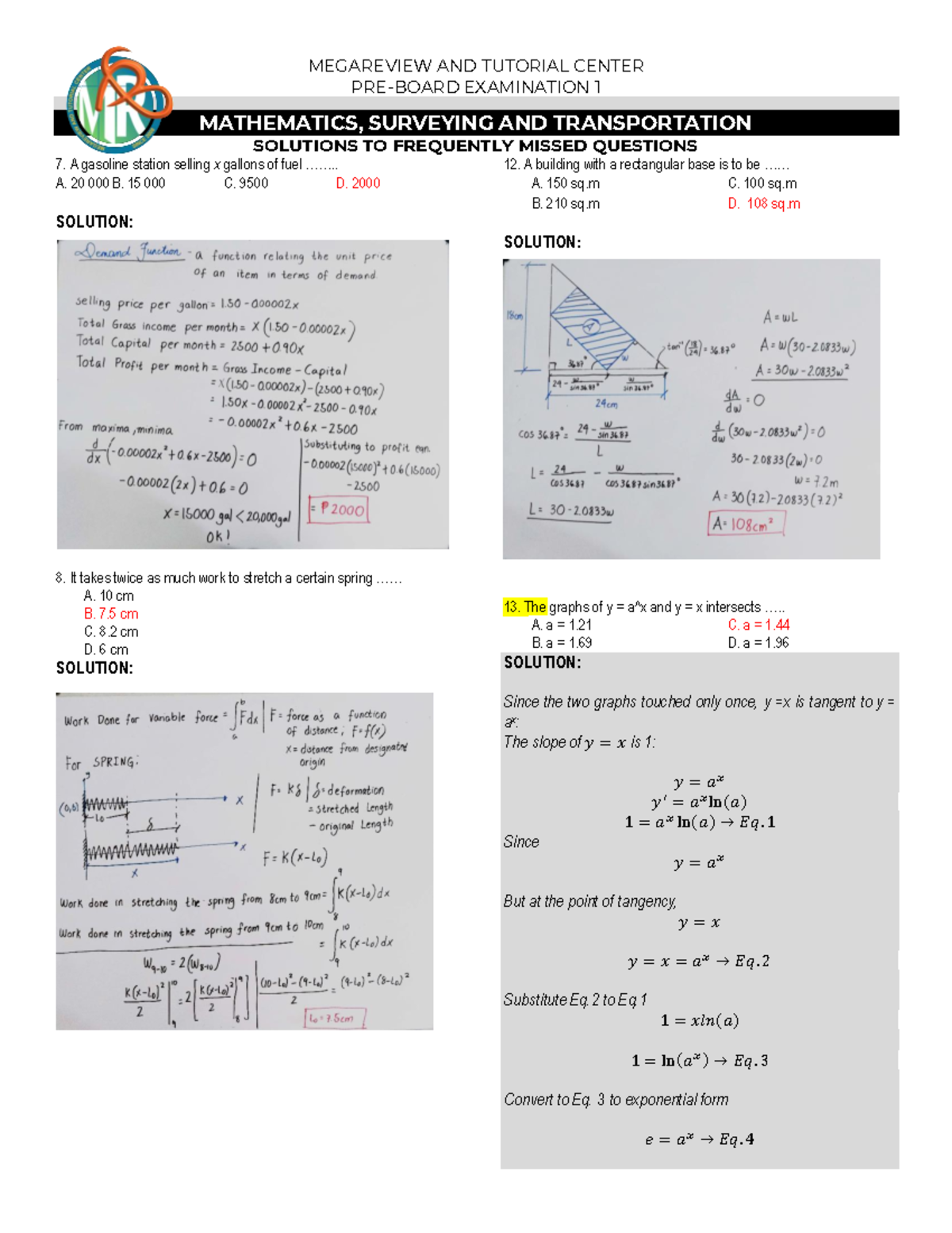 PRE-BOARD EXAMINATION 1: MATH SURVEYING & TRANSPORTATION ENGR ...
