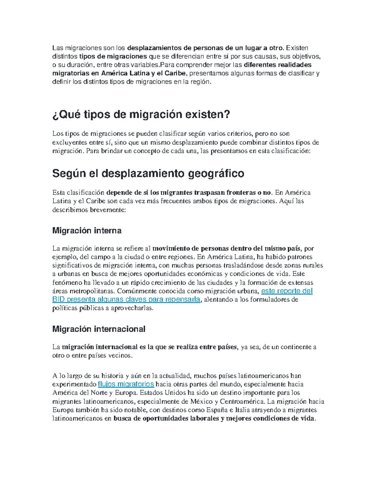 Tipos de Migraciones en América Latina y el Caribe - Tarea - Studocu