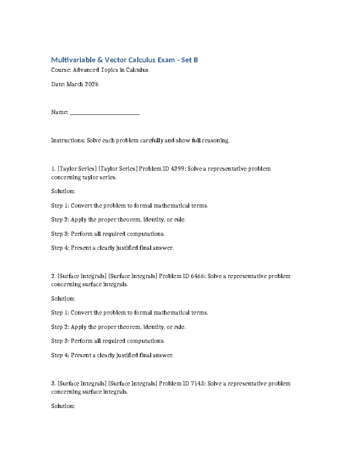 Math 5877 Multivariable Vector Calculus Exam Set B Solutions - Studocu