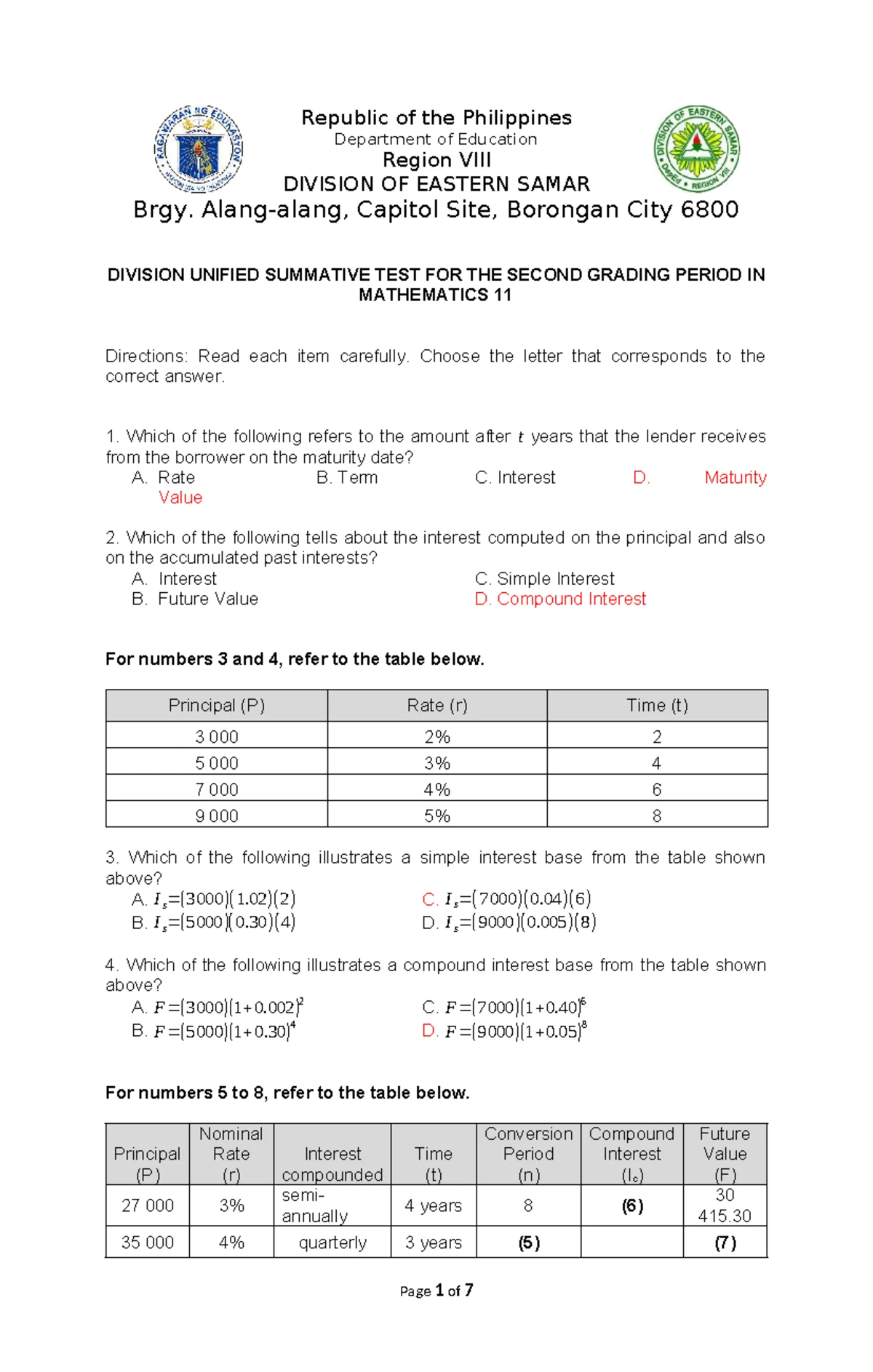 Unified Summative Test Q1: Grade 11 General Mathematics - Studocu