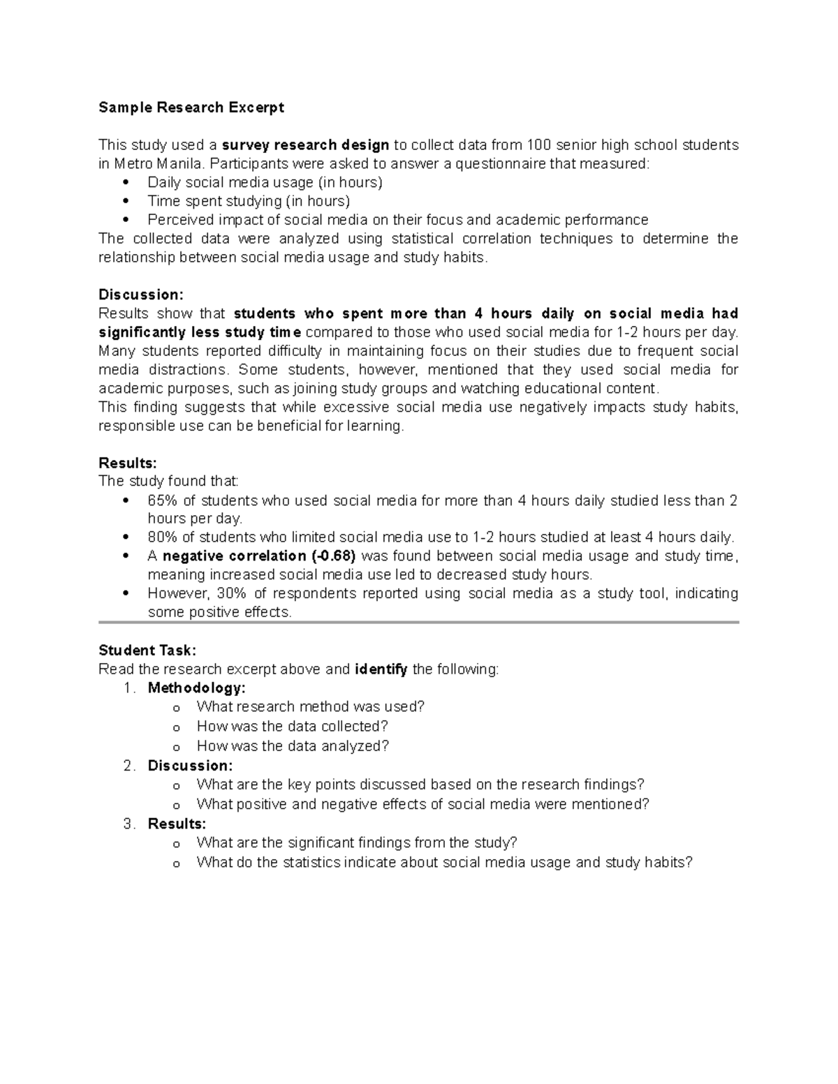 Research Excerpts on Social Media Usage and Sleep Effects on Academics ...