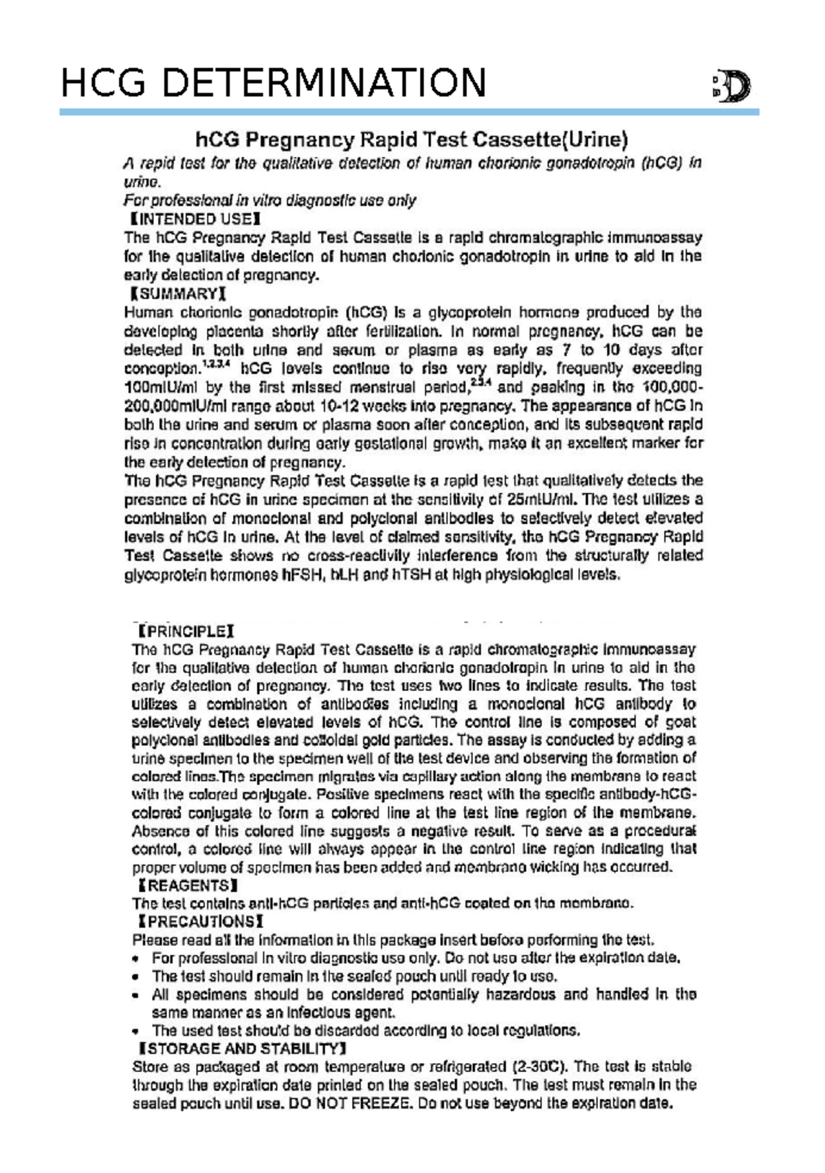 CC2 Lab Insert - h CG Determination - Medical Technology - HCG ...