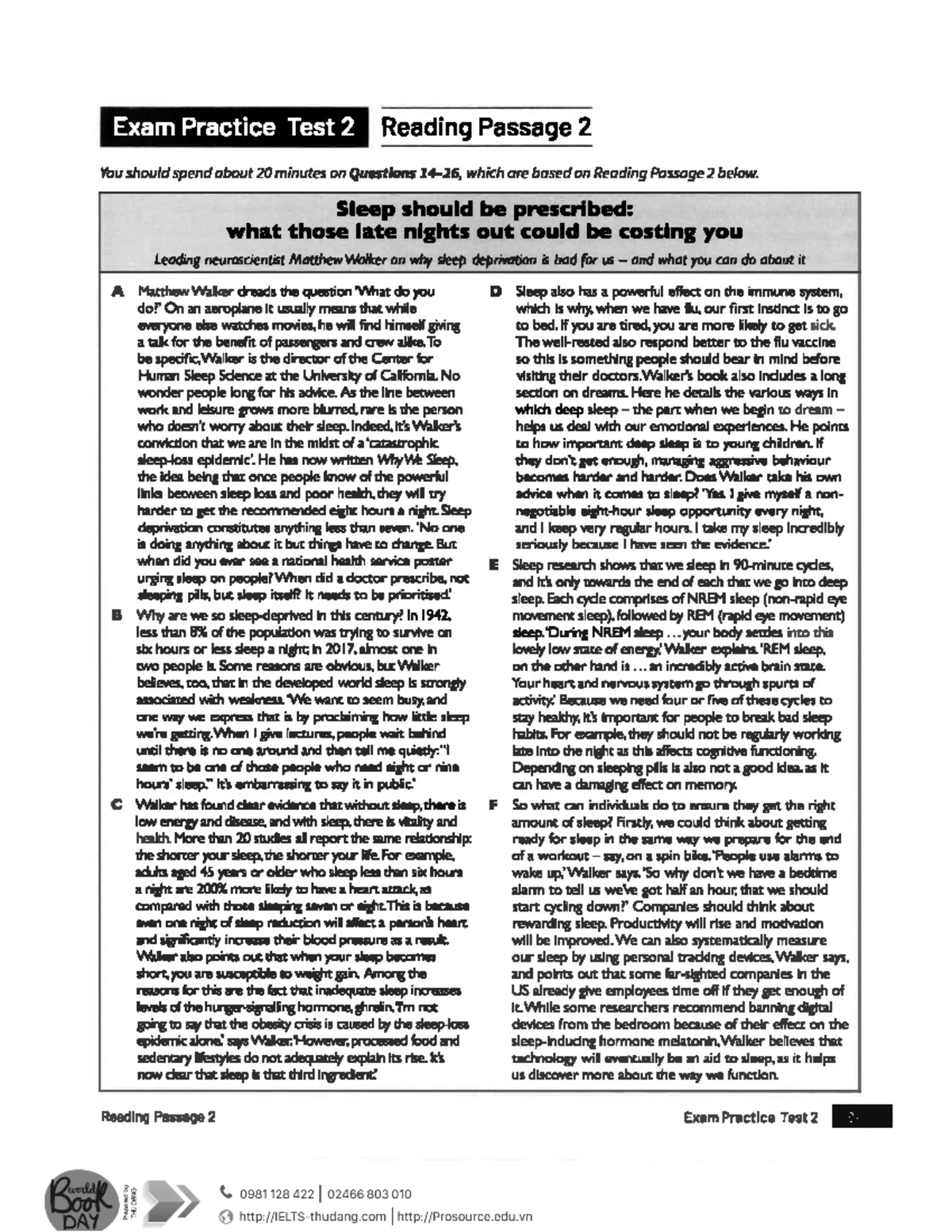 Exam Practice Test 2: Reading Passage 2 Insights on Sleep Deprivation ...