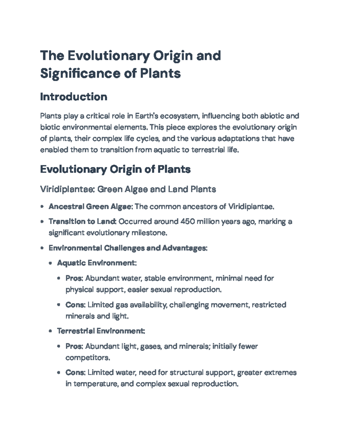 The Evolutionary Origin and Significance of Plants: A Detailed Study ...