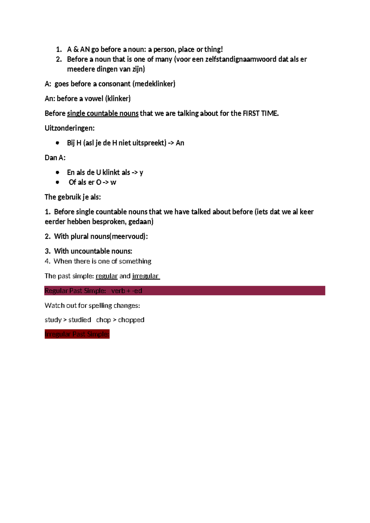 A & AN Usage Rules: Nouns and Past Simple Overview - Studeersnel
