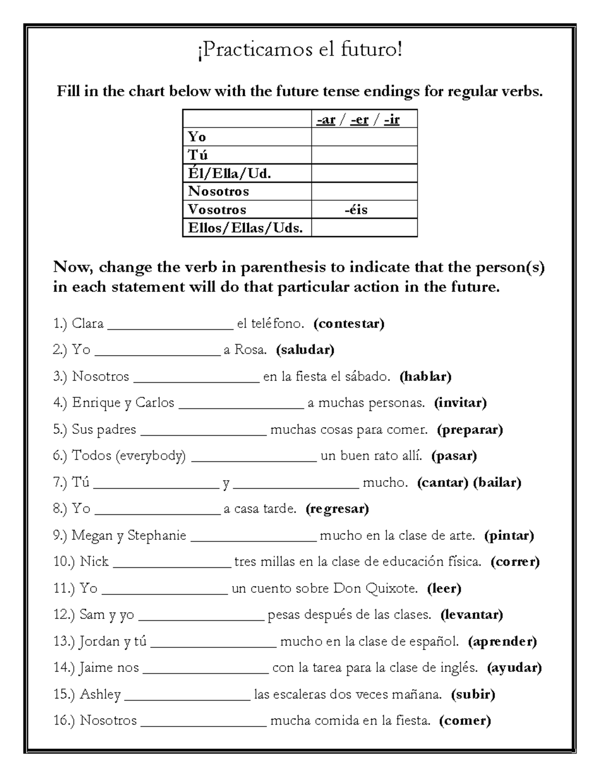 Future Tense Practice Worksheet - Spanish 3 - Studocu