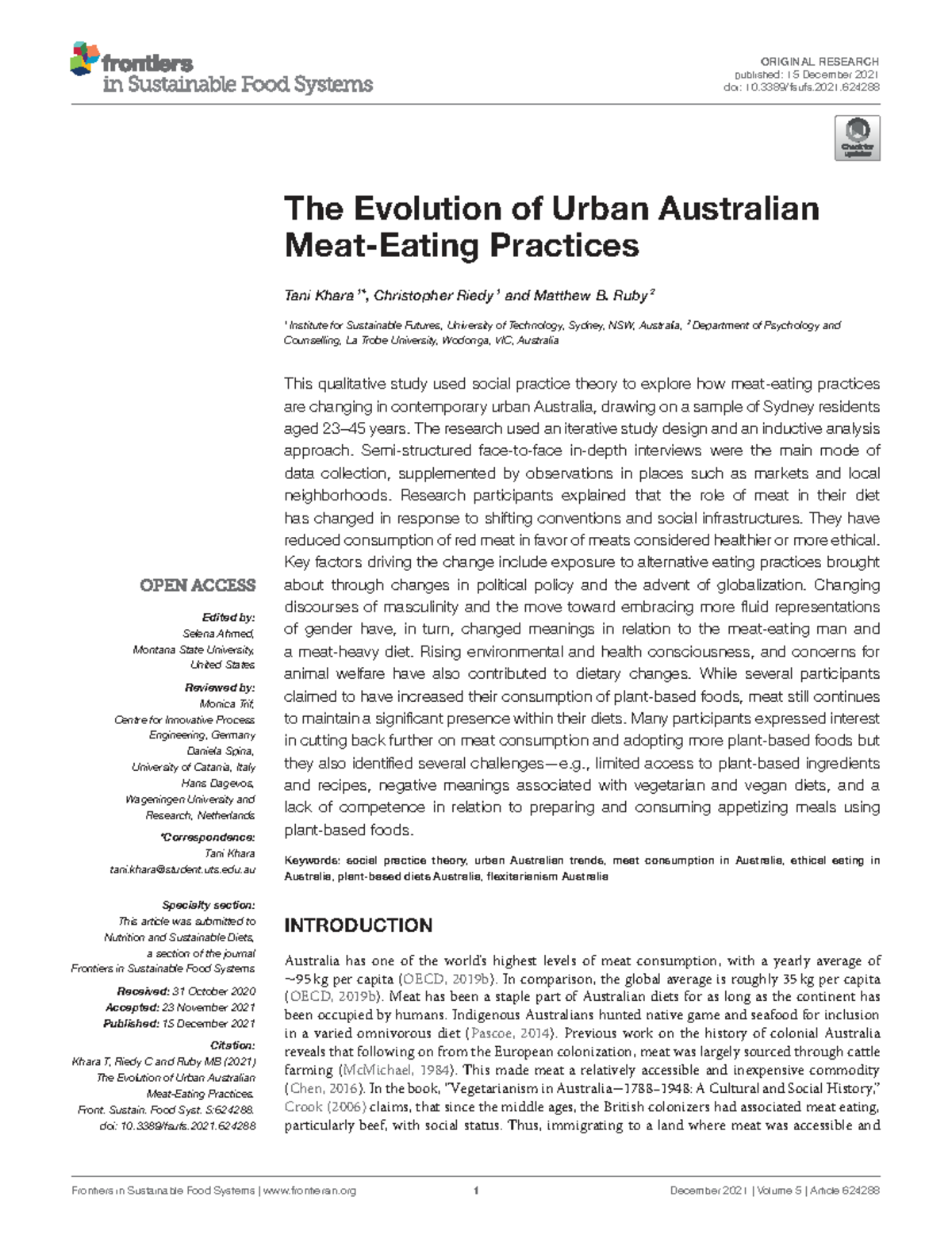 The Evolution of Urban Australian Meat Consumption Practices: A ...
