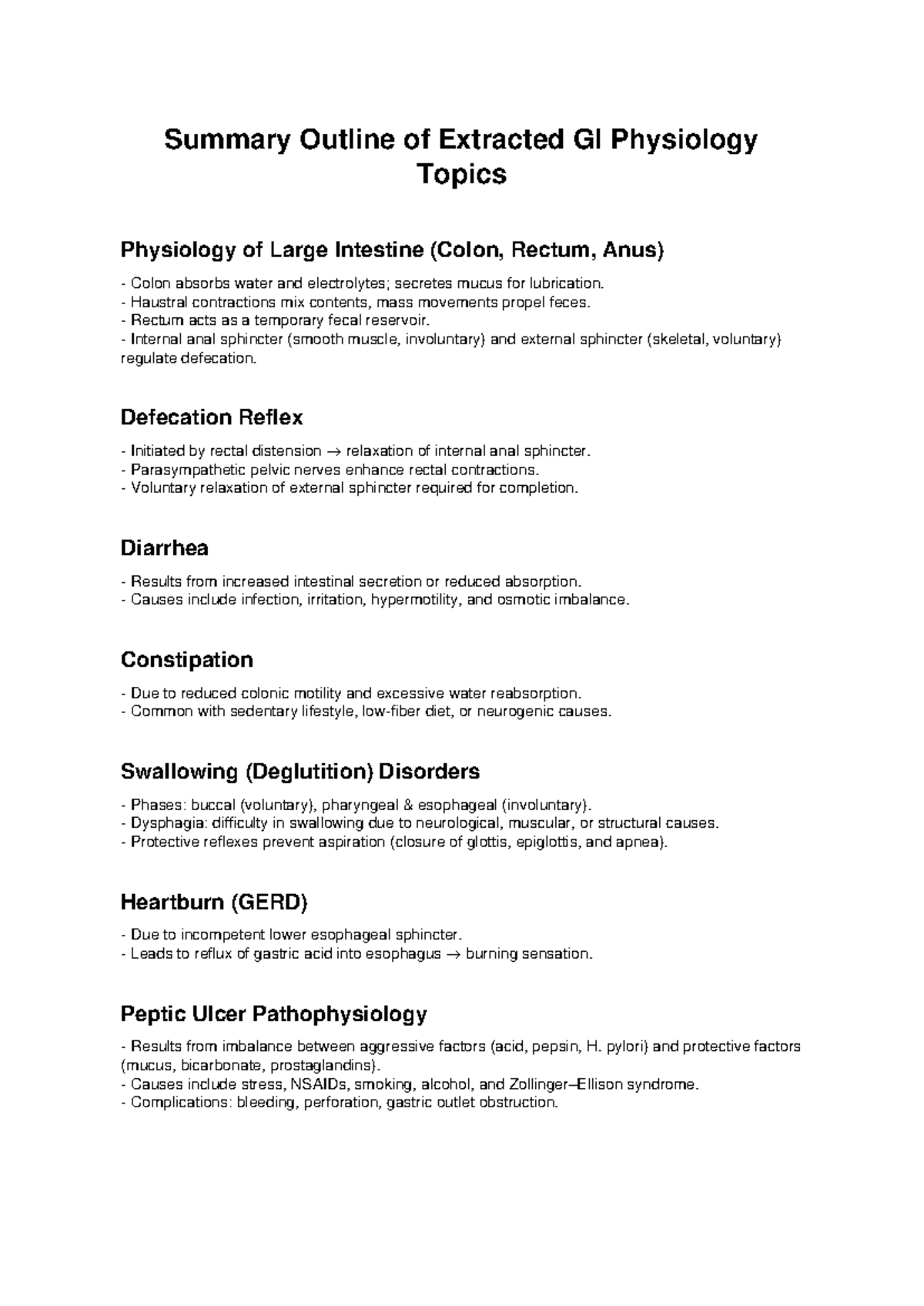 Extracted GI Physiology Summary: Large Intestine & Deglutition (PHYS ...