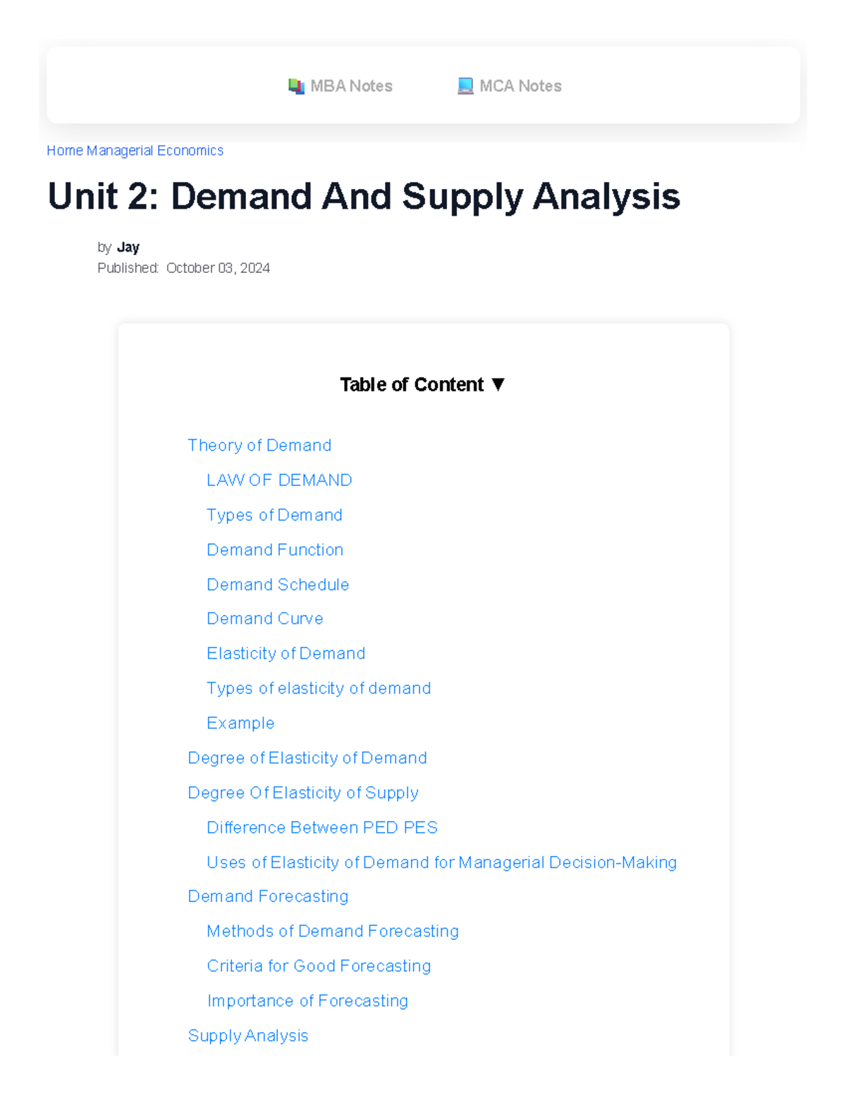 MBA 101: Unit 2 - Demand and Supply Analysis Notes - Studocu