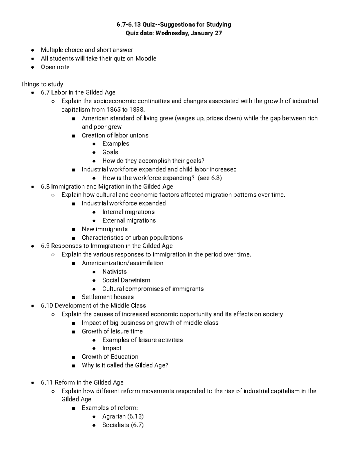 6.7-6.13 Study Guide for Quiz on Gilded Age Topics - Studocu