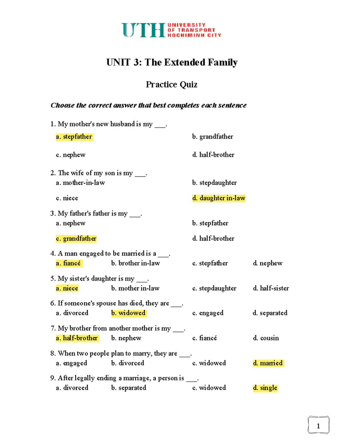 B2.2 Unit 3 Practice Quiz - UNIT 3: The Extended Family Practice Quiz ...
