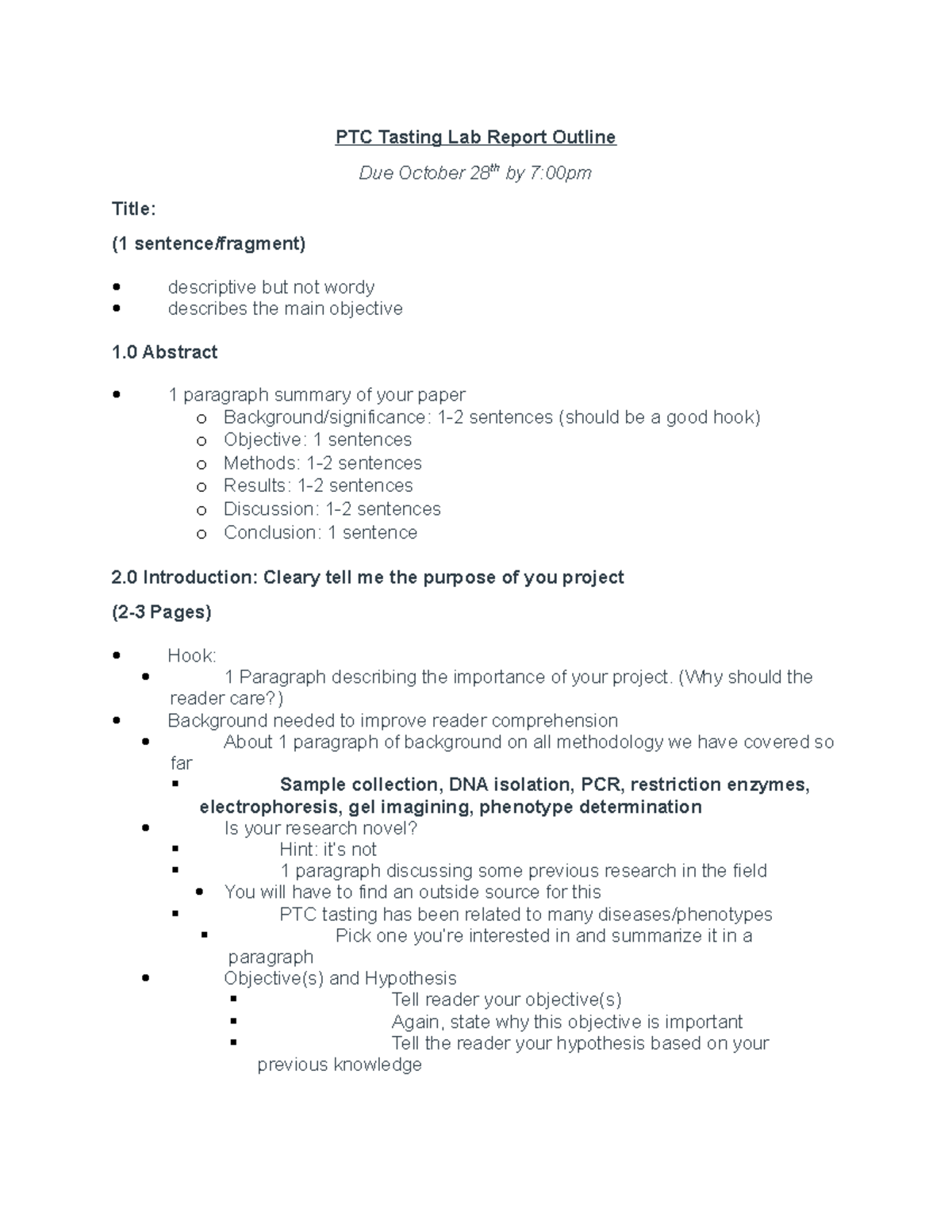 Genetics PTC Lab Report Outline: Key Components & Structure - Studocu