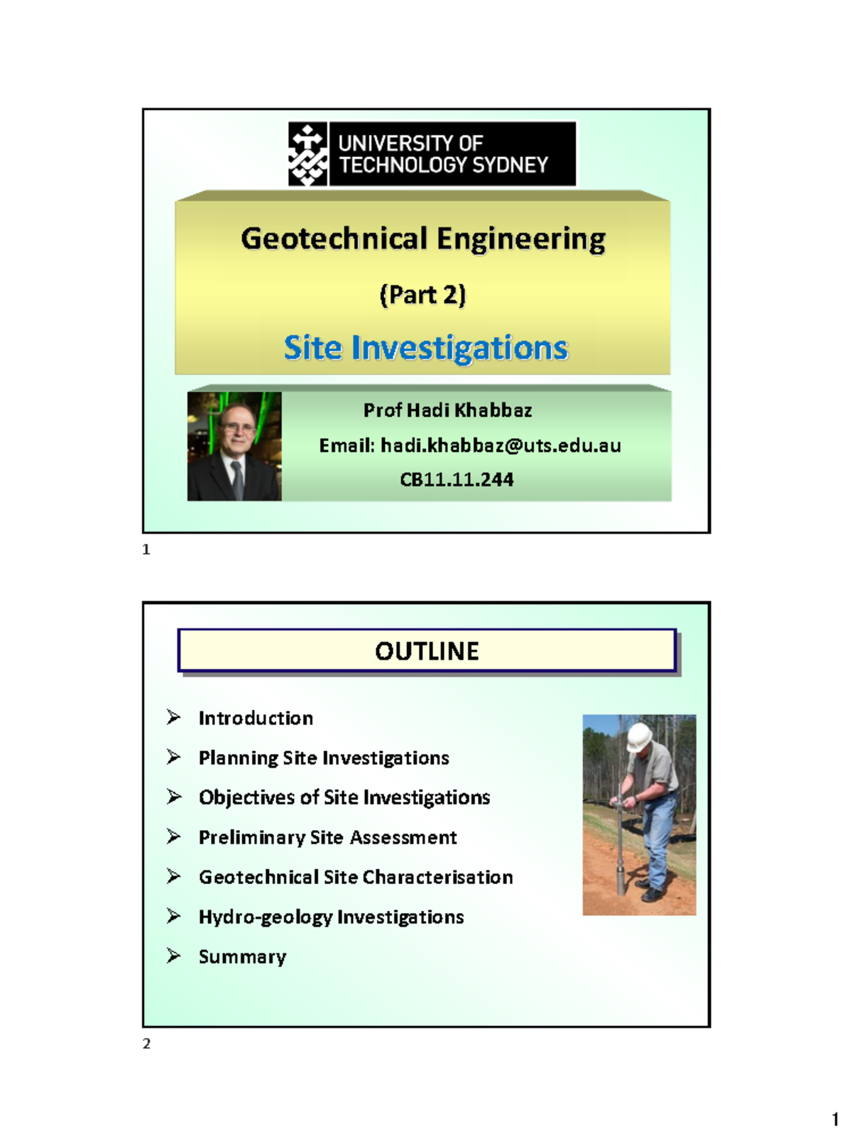 Geotechnical Engineering (Part 2) Site Investigations Overview and ...