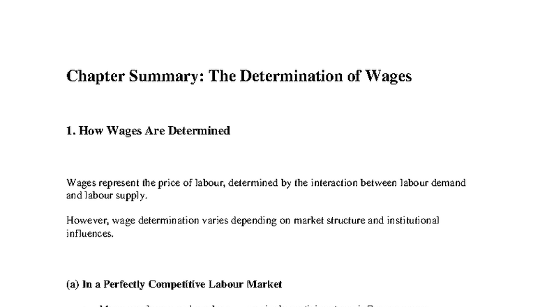 Chapter Summary: Wage Determination in Different Market Structures ...