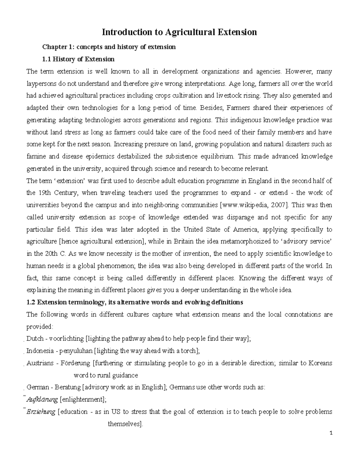 Agricultural Extension Concepts and Approaches - Module RDAE 302 ...
