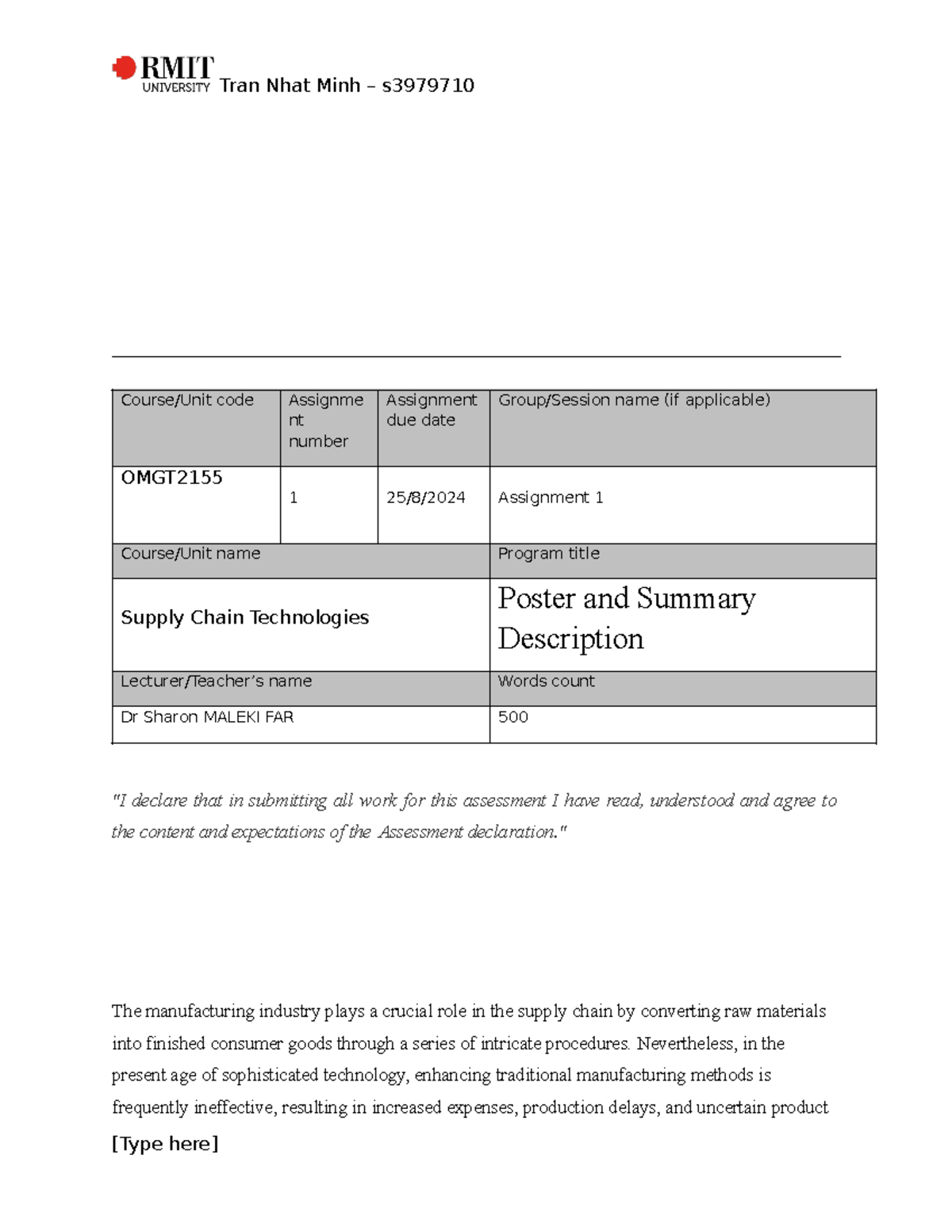 ASM 1 Supply Chain Tech - Poster Summary & Key Insights - Studocu