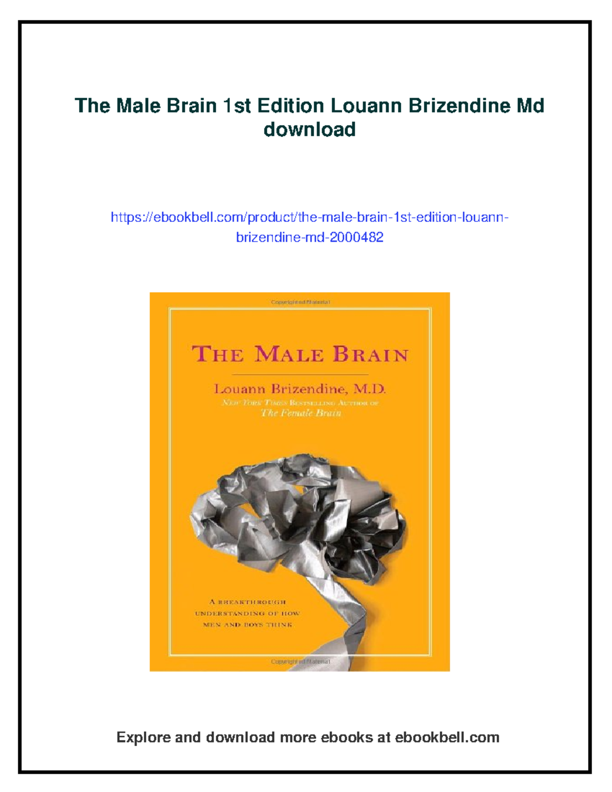 The Male Brain 1st Edition by Louann Brizendine MD - Download Now ...