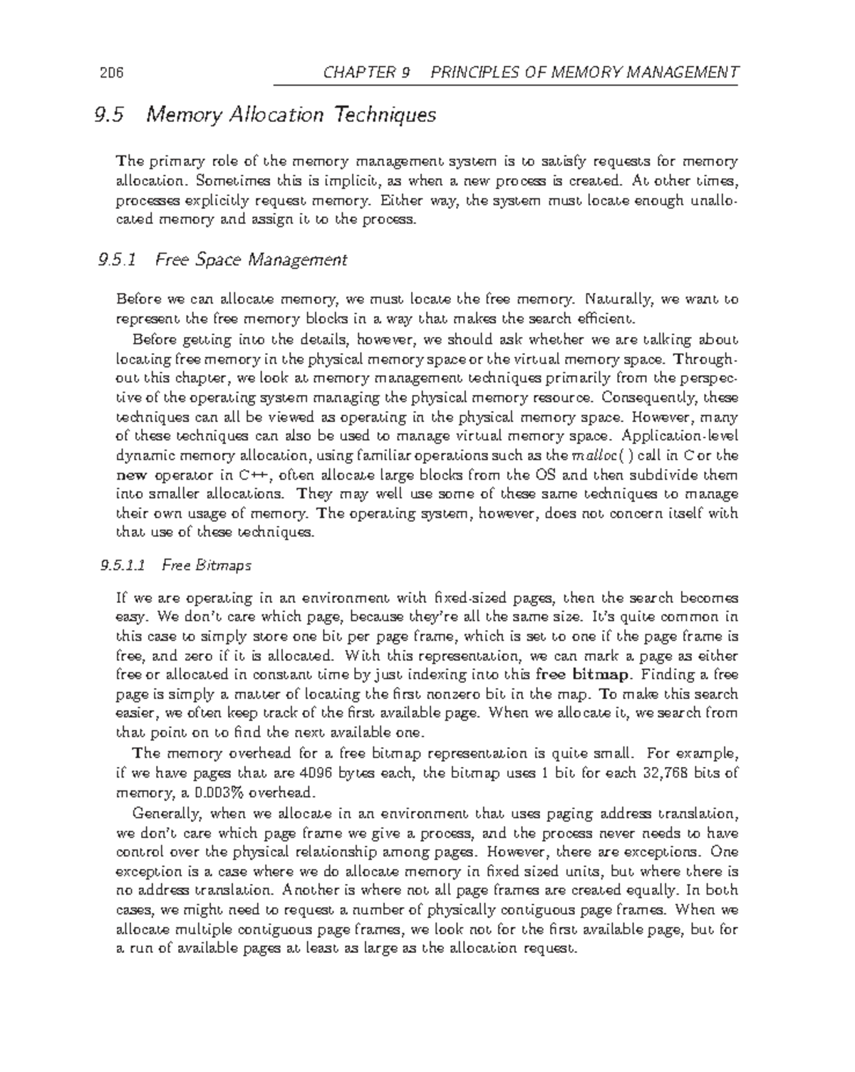 206 CHAPTER 9 MEMORY MANAGEMENT PRINCIPLES & ALLOCATION TECHNIQUES ...
