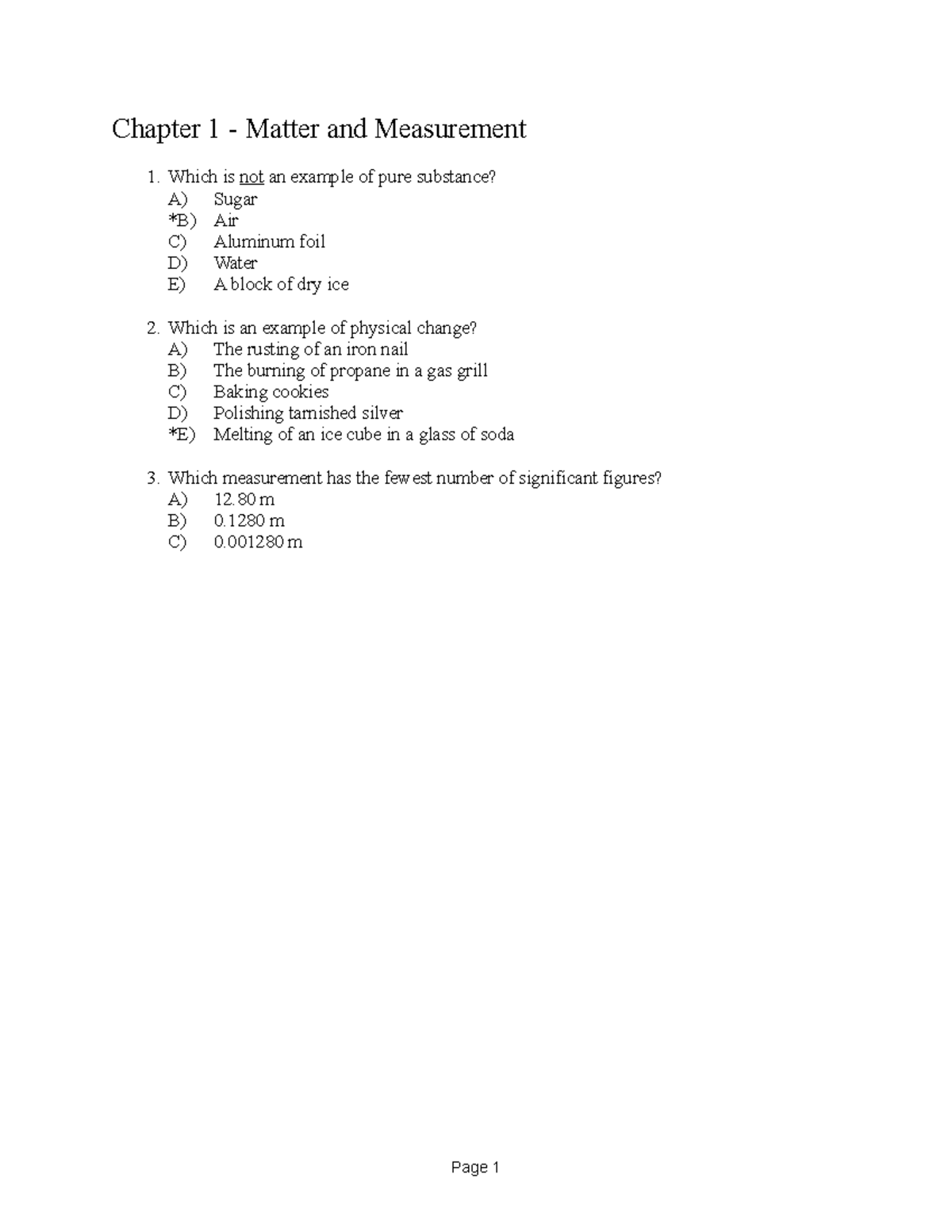 Chapter ONE Chemistry - Which is not an example of pure substance? A ...