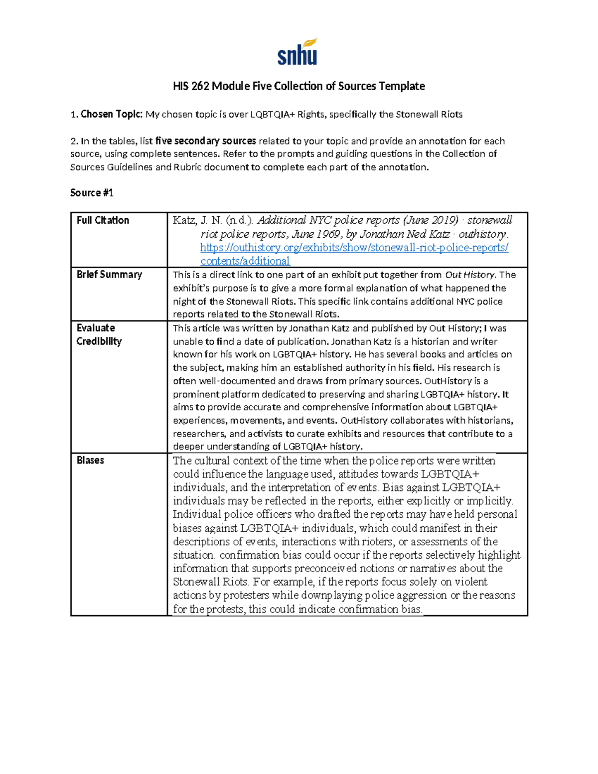 HIS 262 Module Five Annotated Sources on Stonewall Riots - Studocu