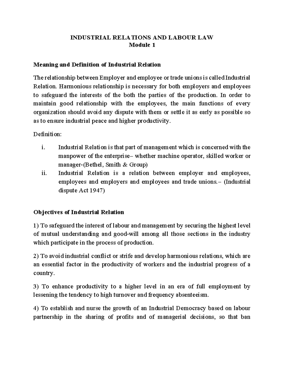 INDUSTRIAL RELATIONS AND LABOUR LAW: Module 1 Overview and Key Concepts ...
