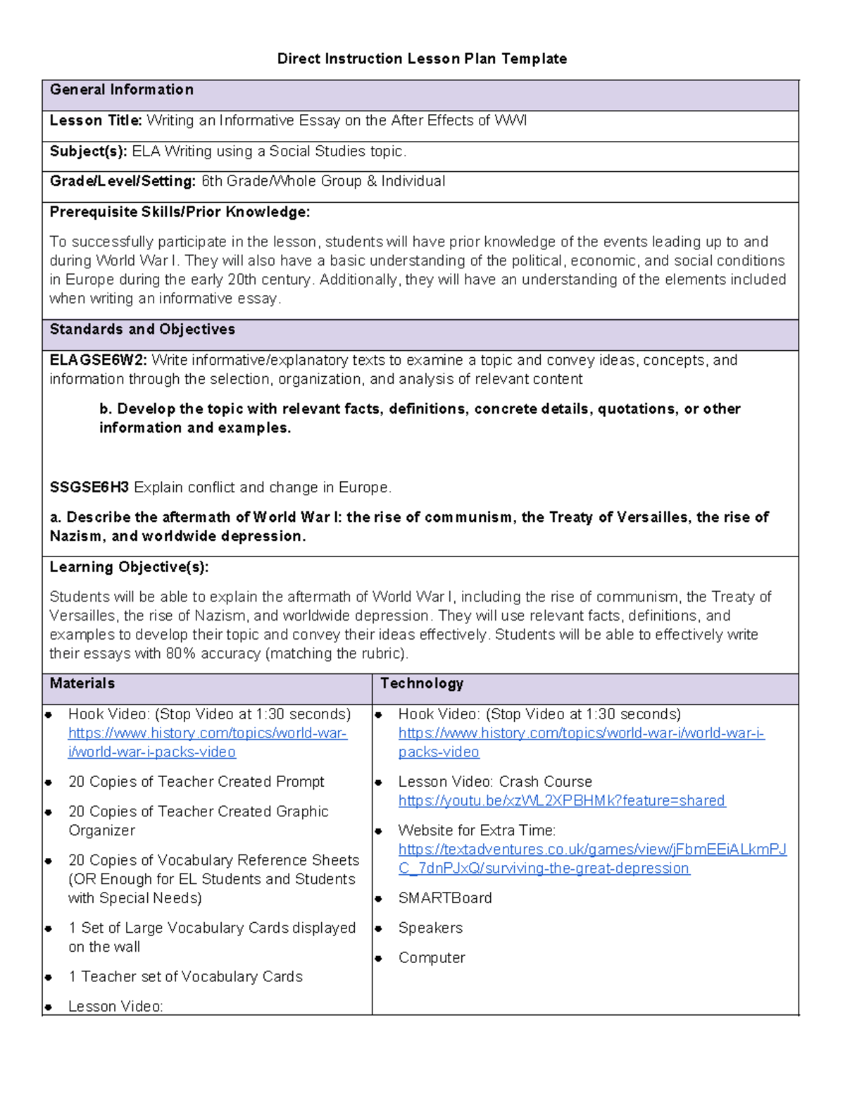 Task 1 C380 - passed - Direct Instruction Lesson Plan Template General ...