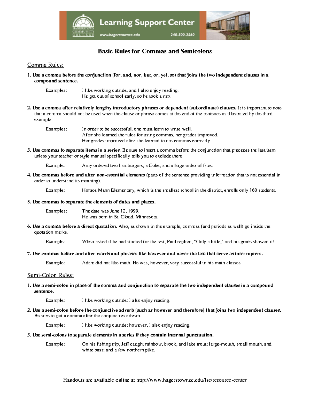 Basic Rules for Commas and Semicolons - Handouts are available online at - Studocu