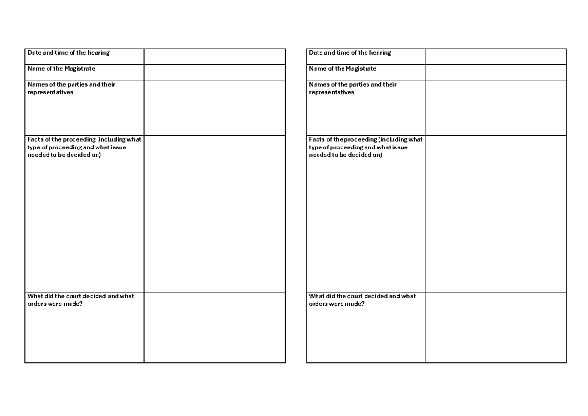 Court Visit Case Note Templates and Hearing Documentation - Studocu