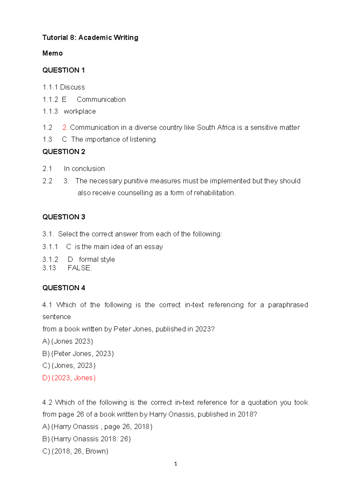 Tutorial 8: Academic Writing Memo Practice 2025 - Studocu