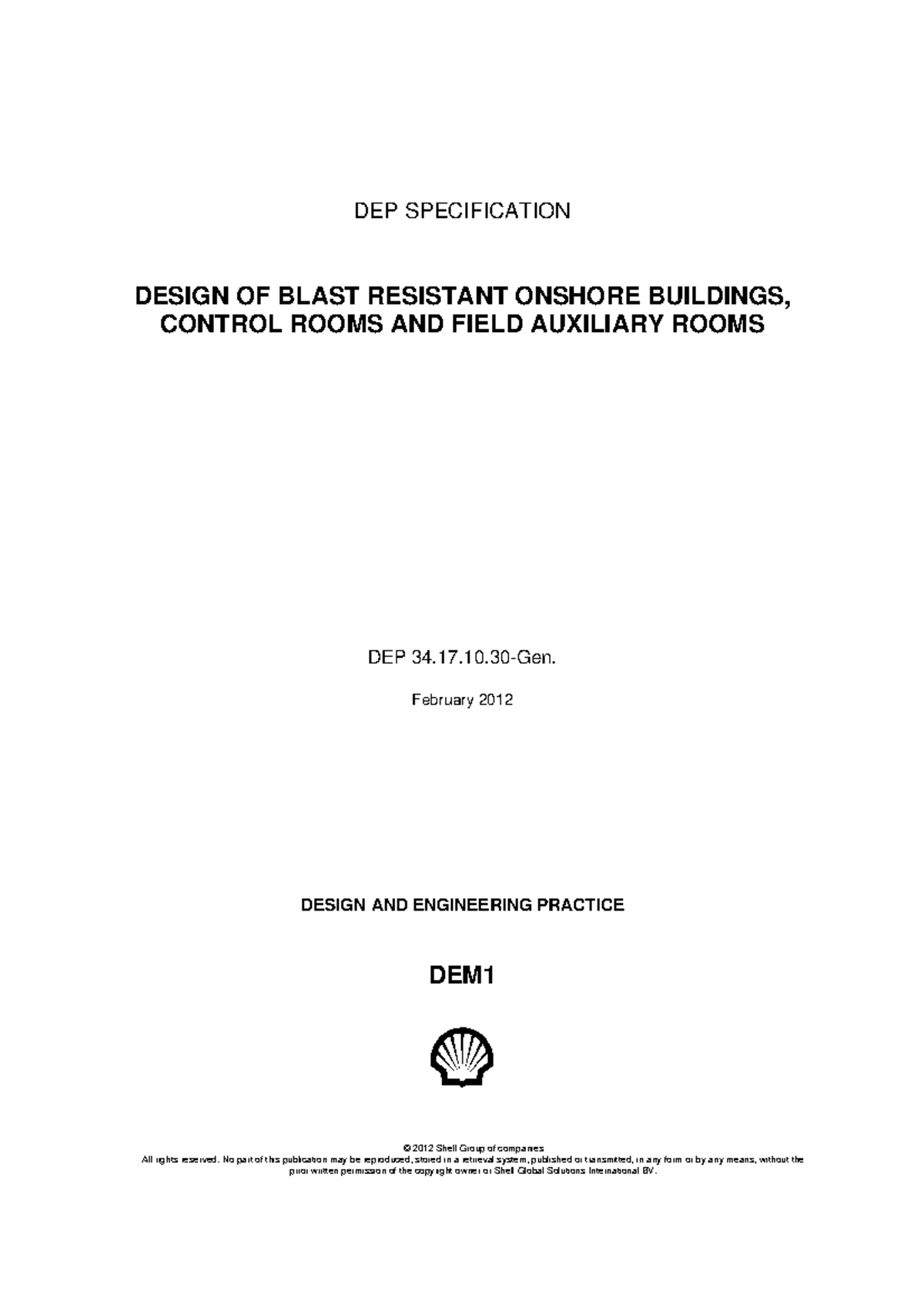 DEP 34.17.10.30-Gen: Design of Blast Resistant Onshore Buildings - Studocu
