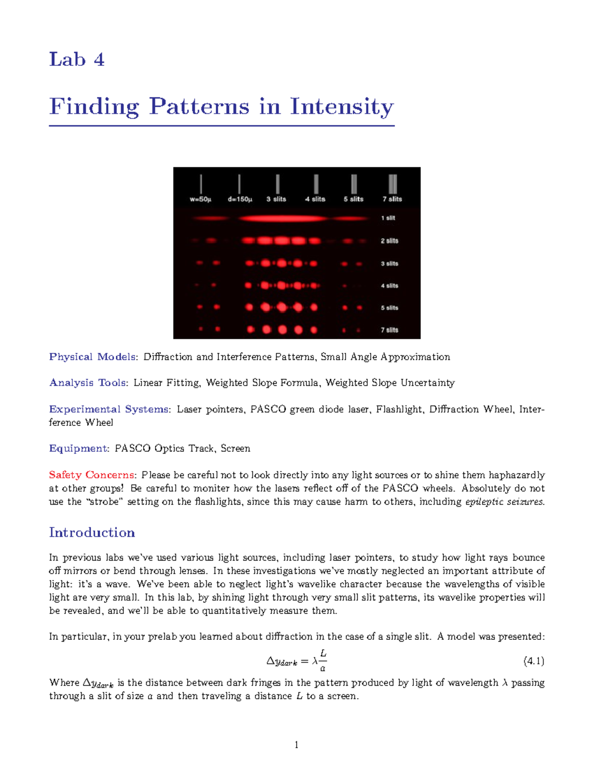 Lab document for physics - Lab 4 Finding Patterns in Intensity Physical ...