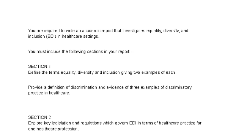 UNIT 6 - Academic Report on EDI in Healthcare Settings 2025 - Studocu