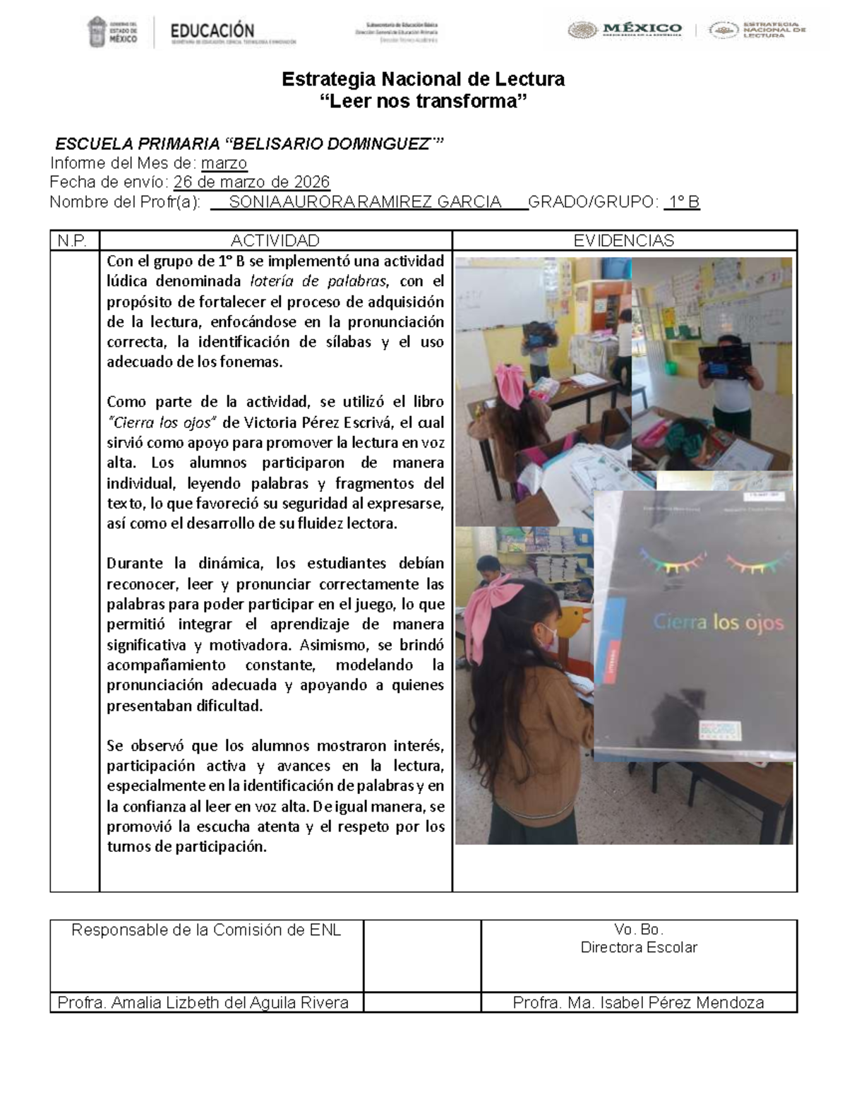 Estrategia Nacional de Lectura en Primaria - Informe de Actividad Marzo ...