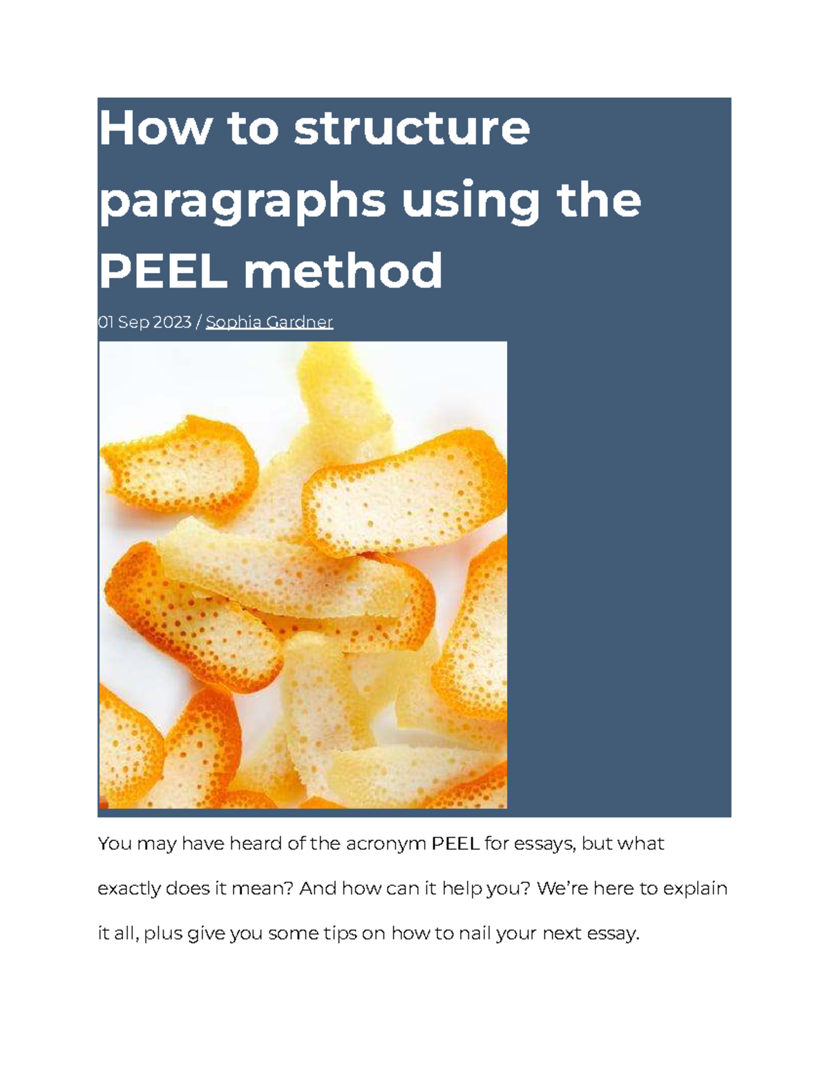 PEEL Method for Structuring Paragraphs: A Guide for Essays - Studocu