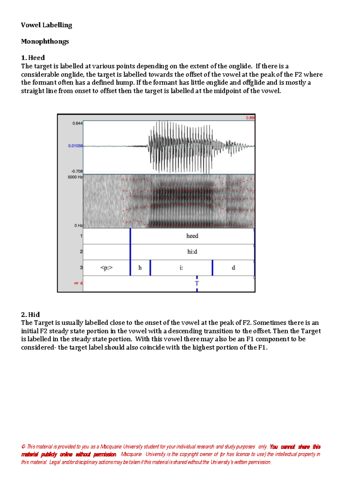 Vowel Labelling of Monophthongs and Diphthongs - Speech Analysis - Studocu