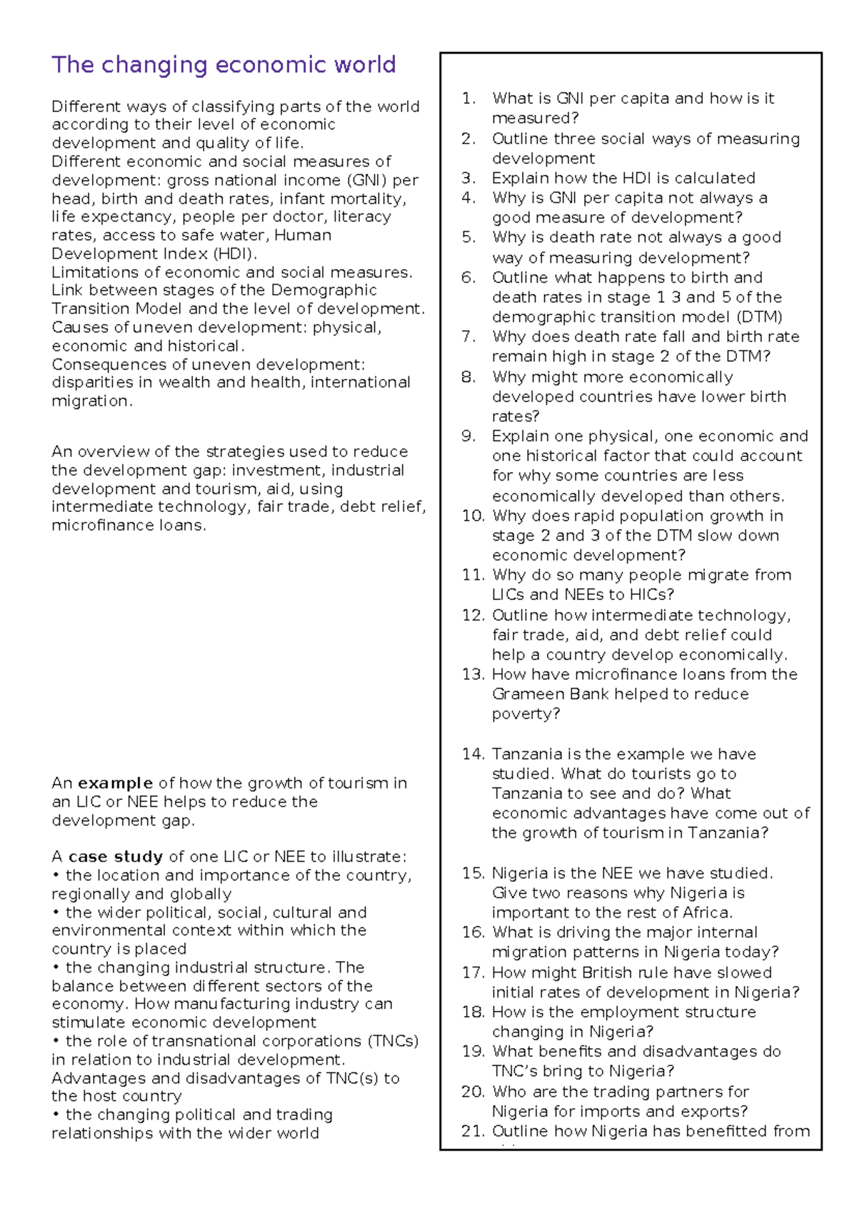 Changing Economic World: Key Concepts & Case Study (GEOG 101) - Studocu