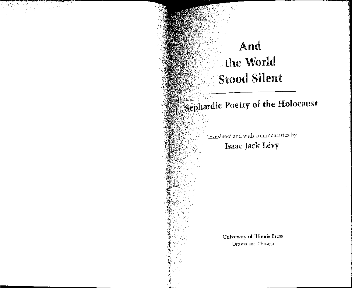 Final Exam Study Guide for [Course Code] - Sephardic Holocaust Poetry ...