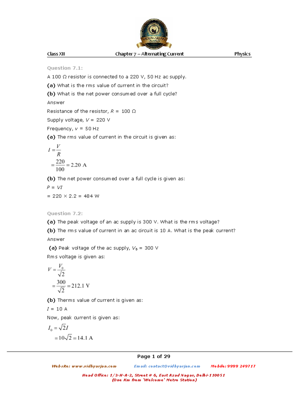 Class XII Chapter 7 Alternating Current Physics Study Guide - Studocu