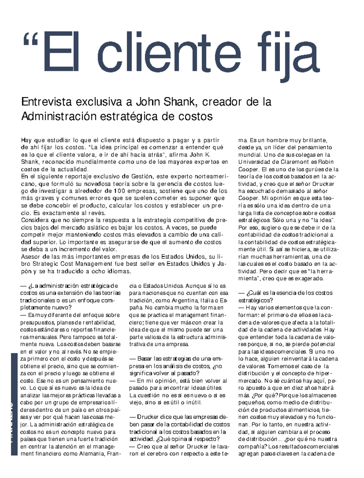 Entrevista a John Shank sobre Administración Estratégica de Costos ...