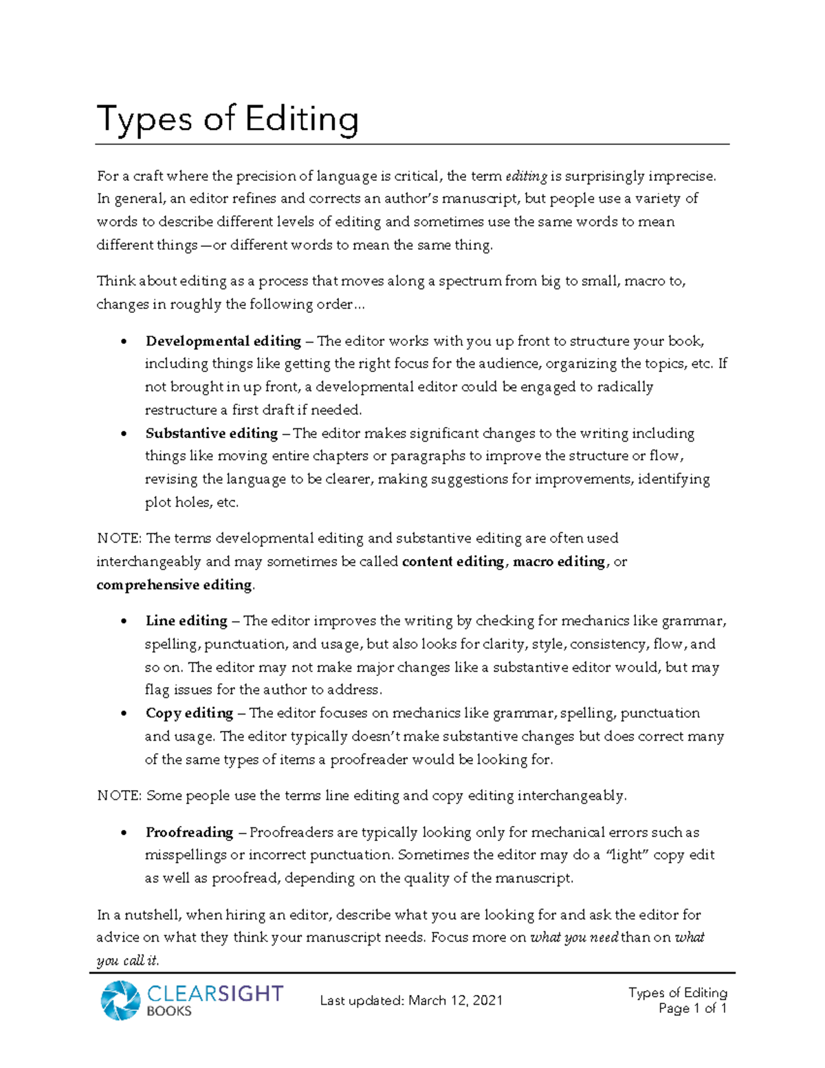 Types of Editing: Understanding the Editing Spectrum - Studocu