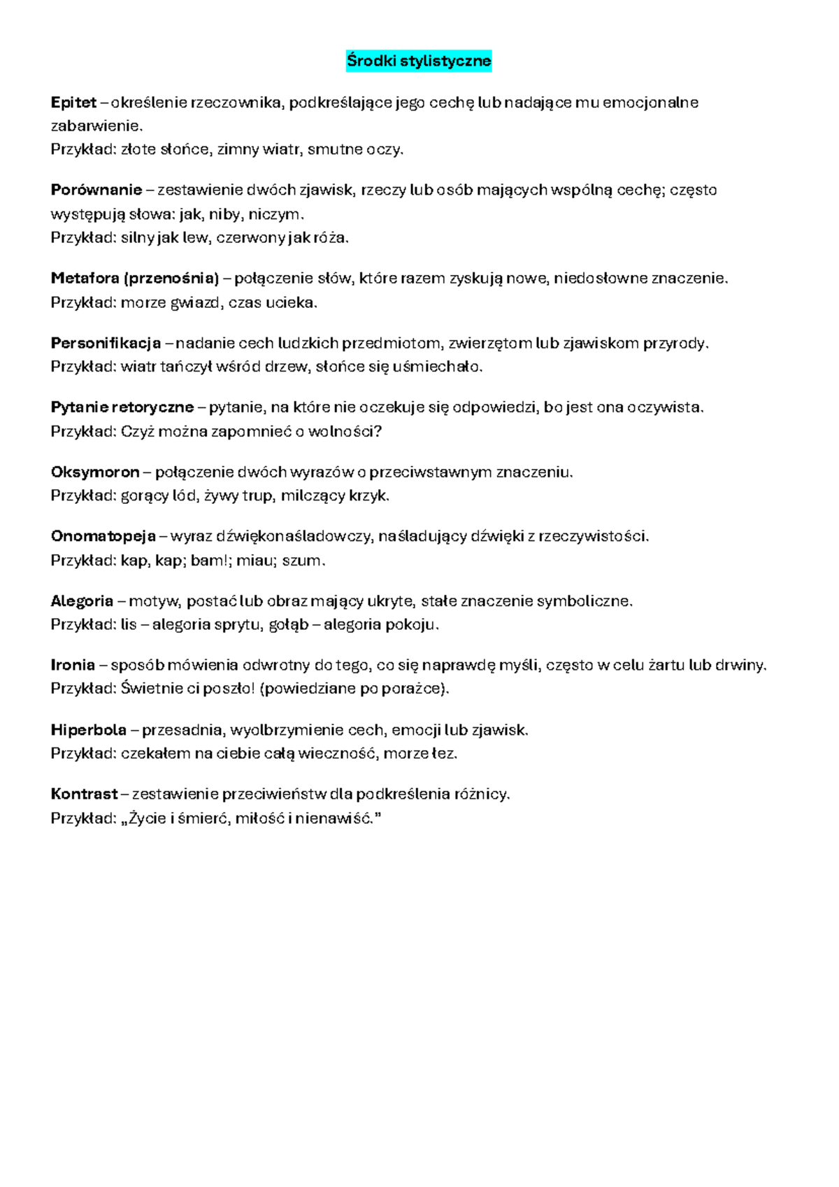 Środki stylistyczne w literaturze: Epitet, Metafora, Personifikacja ...