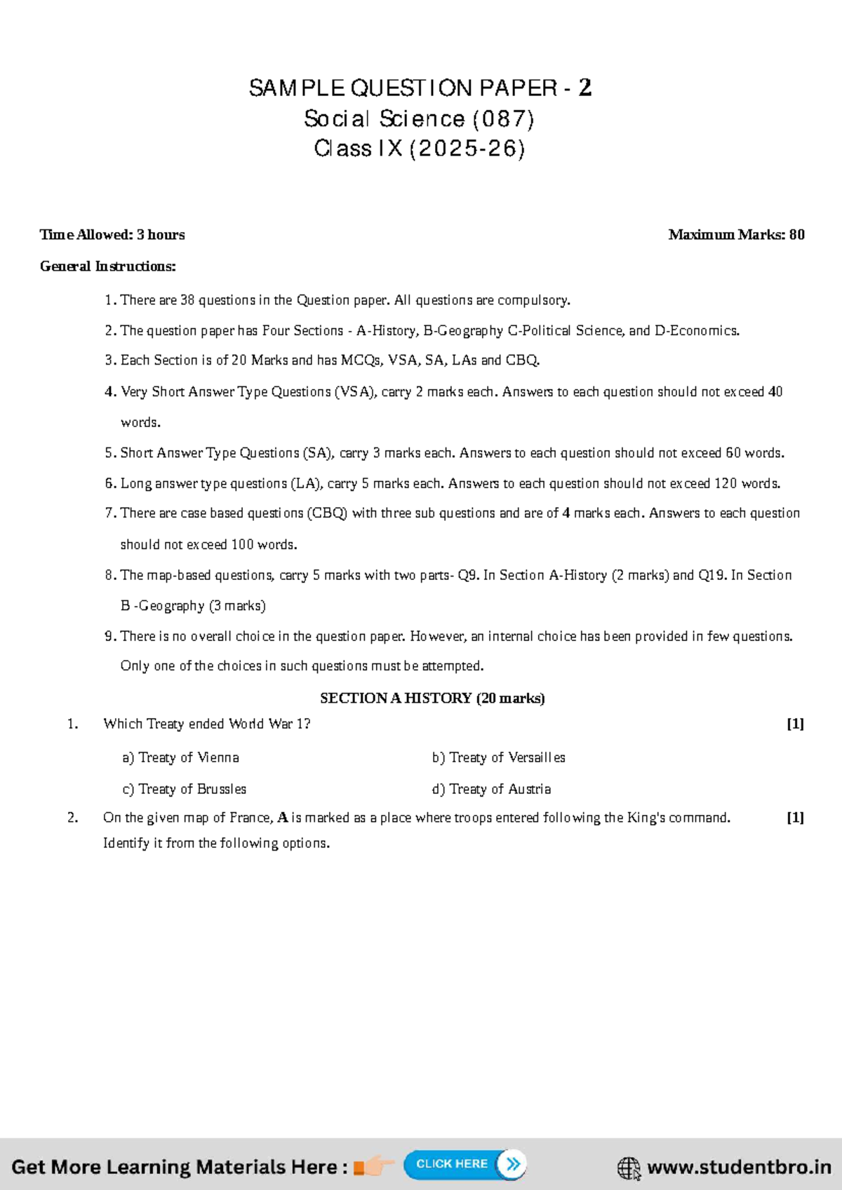 Social Science (087) Class IX Sample Question Paper 2 - Studocu