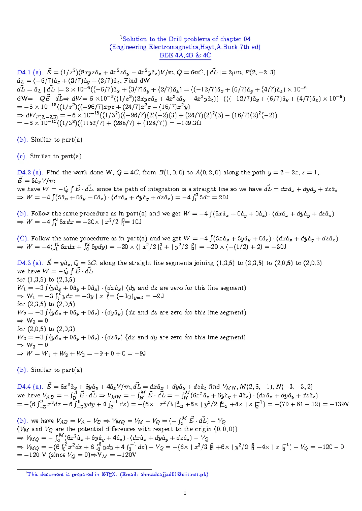 Chapter 01 Drill solution by Hayt 7th 8t - 1 Solution to the Drill ...