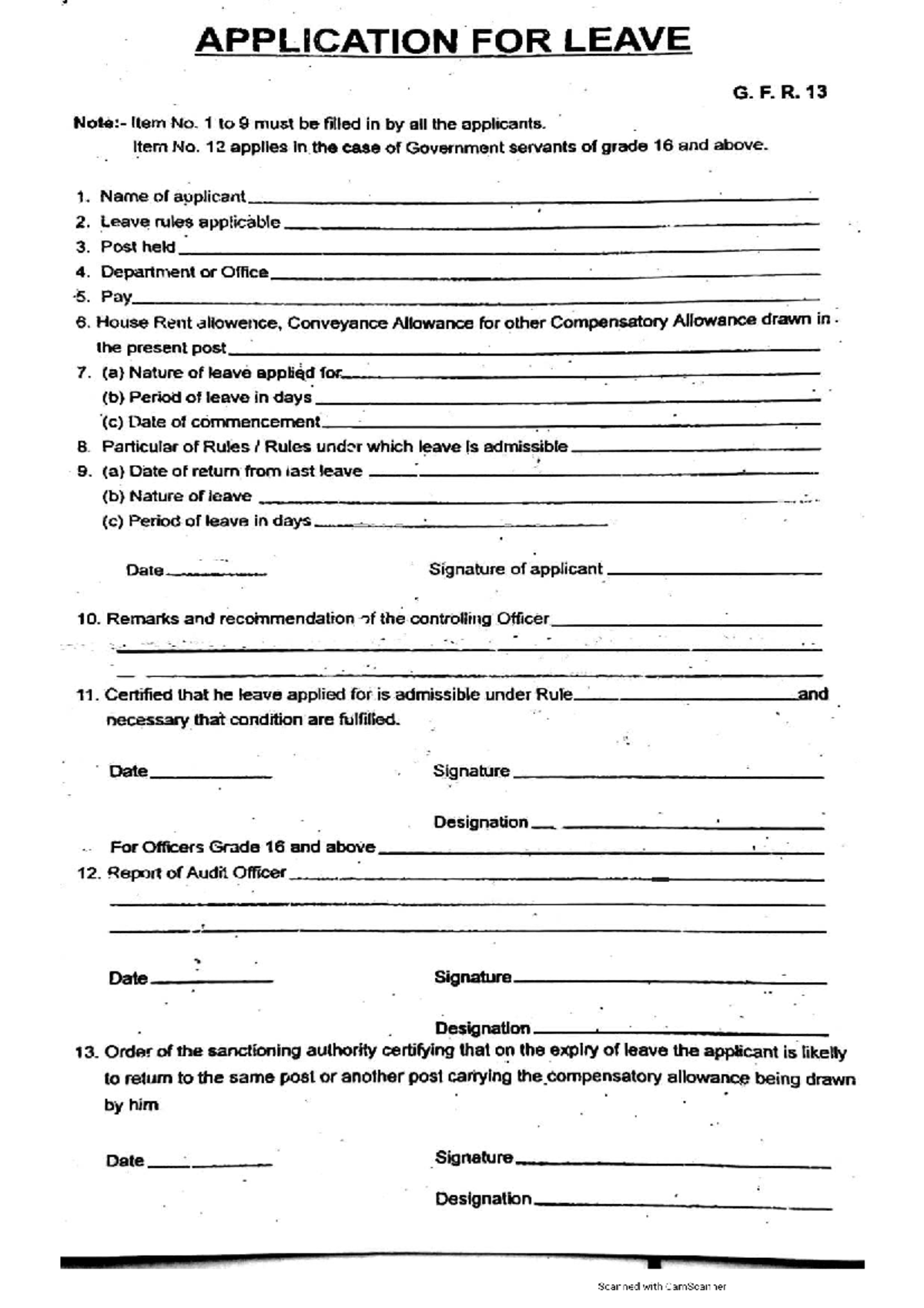 Leave Application Form for Umrah - G.F.R. 13 - Studocu