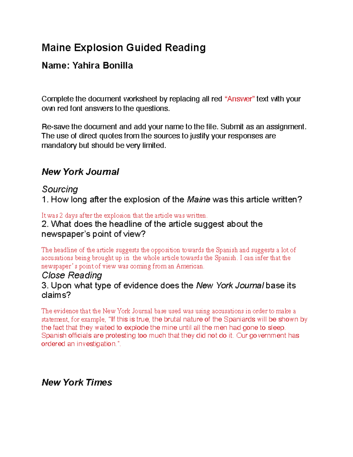 Maine Explosion Guided Reading-1 - Maine Explosion Guided Reading Name ...