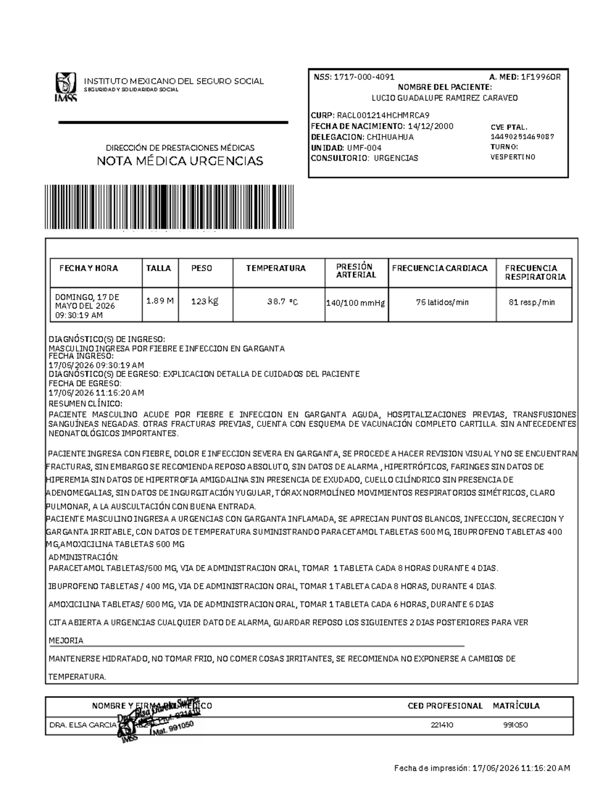 NSS: A. MED: Nota Médica de Urgencias - Lucio Guadalupe Ramírez - Studocu