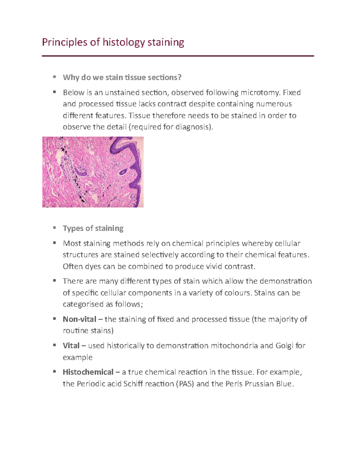 Principles of Staining in Histology: Techniques and Applications - Studocu