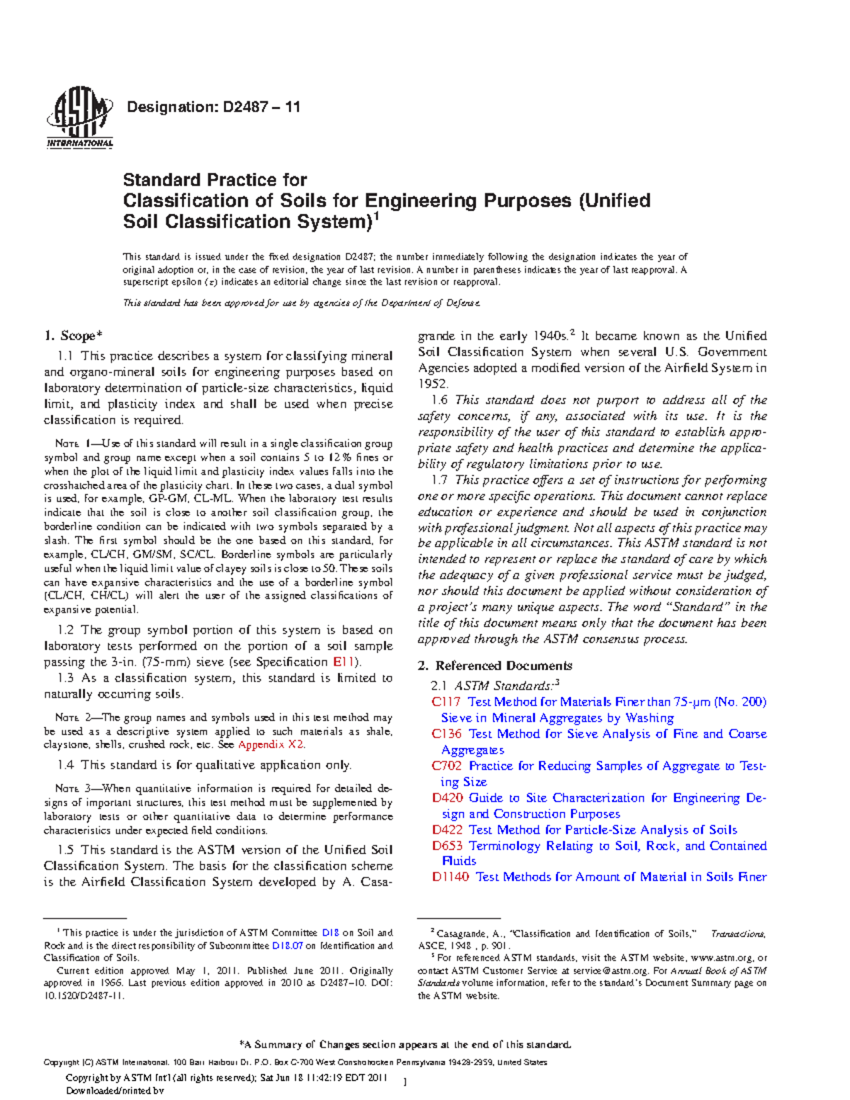 ASTM D2487-11: Unified Soil Classification System for Engineering Use ...